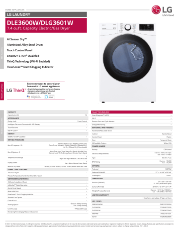LG DLE3600W Specification | Manualzz