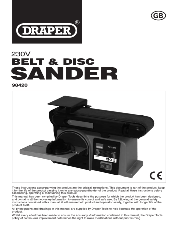 Draper NEW 230V Belt and Disc Sander, 370W Instructions | Manualzz