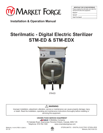 Market Forge STM-EDX Sterilmatic Sterilizer Installation & Operation ...