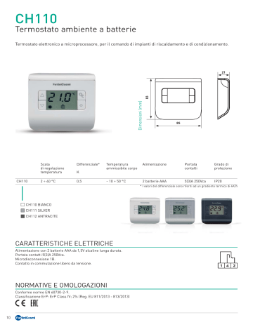 Fantini Cosmi CH110 Manuali Uso Termostati per Riscaldamento Scheda dati | Manualzz
