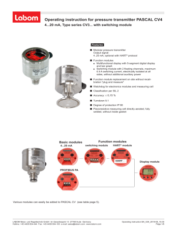 Labom CV3 Series, PASCAL CV4 Operating | Manualzz