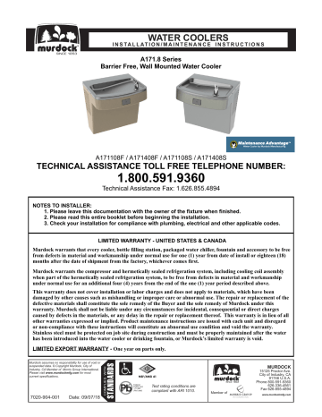 Murdock A171108F Installation And Maintenance Instructions Manual ...