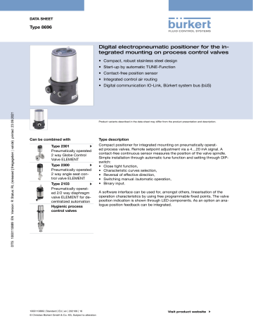 Burkert 8696 Digital electropneumatic positioner Data Sheet | Manualzz