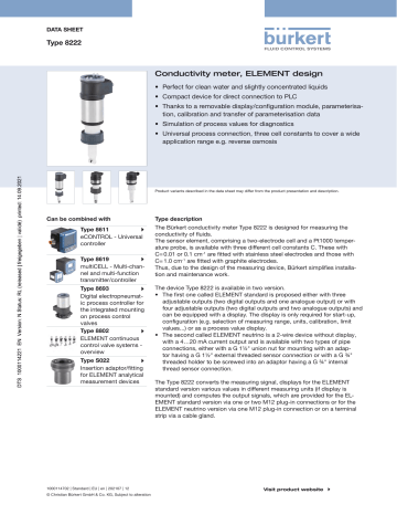 Burkert 8222 Conductivity meter Data Sheet | Manualzz