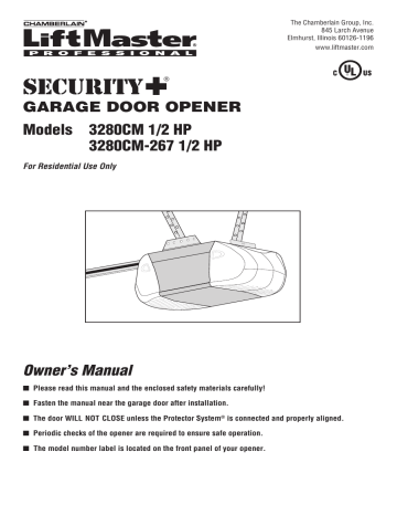 Chamberlain LiftMaster 3280cm 1/2 HP Owner's Manual | Manualzz