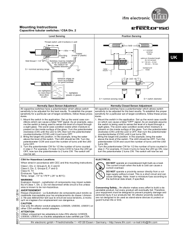 IFM KI0203 Capacitive sensor Installation Instructions | Manualzz