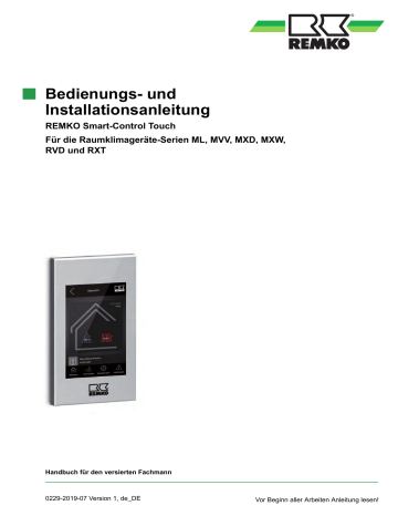 Remko Smart-ControlTouchSC-1-ML-RVD-RXT-MXW-MXD-MVV Benutzerhandbuch | Manualzz