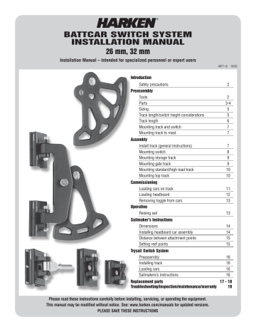 Harken 26 & 32 mm Battcar Switch System Installation Manual | Manualzz