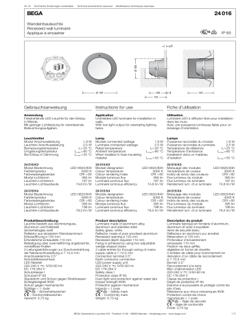 Bega 24 016 K4 Recessed wall luminaire Instructions for use | Manualzz
