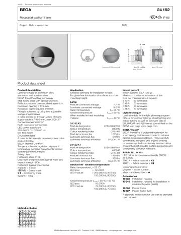 Bega 24 152 K4 Recessed wall luminaire Data Sheet | Manualzz