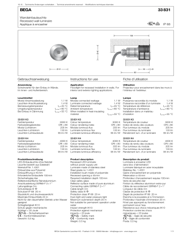 BEGA 33 831 K3 Recessed luminaire Bedienungsanleitung | Manualzz