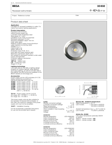 Bega 33 832 K4 Recessed luminaire Data Sheet | Manualzz