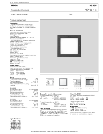 Bega 33 295 K4 Recessed luminaire Data Sheet | Manualzz