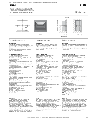 Bega 24 212 K4 Recessed wall and ceiling luminaire Instructions for use | Manualzz