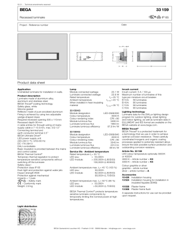 Bega 33 159 K4 Recessed luminaire Data Sheet | Manualzz