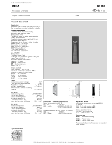Bega 33 108 K4 Recessed luminaire Data Sheet | Manualzz