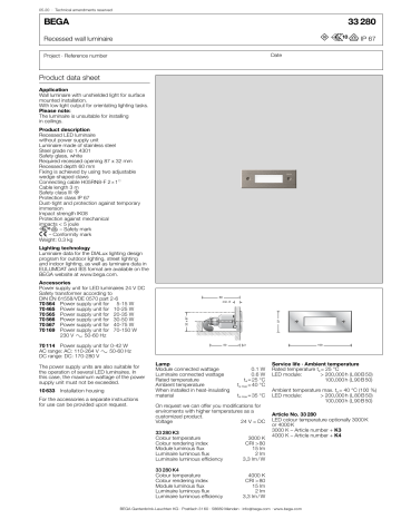 Bega 33 280 K4 Recessed luminaire Data Sheet | Manualzz