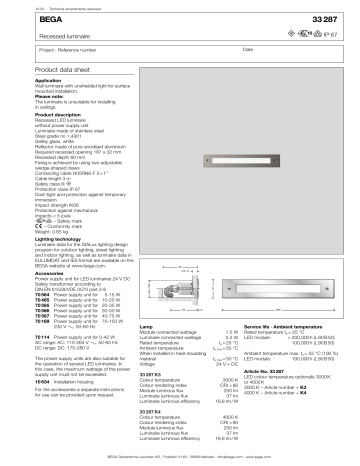 Bega 33 287 K4 Recessed luminaire Data Sheet | Manualzz