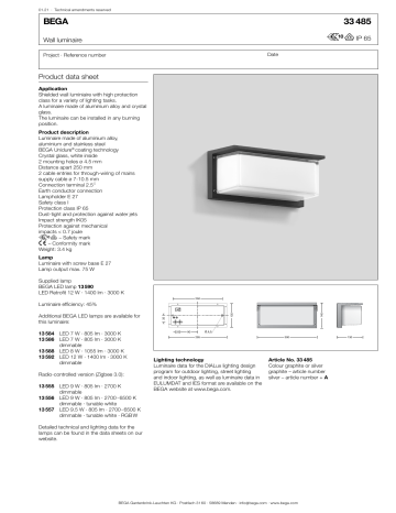 Bega 33 485 K3 Wall luminaire Data Sheet | Manualzz