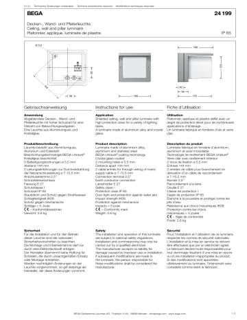 BEGA 24 199 A K3 Ceiling, wall and pillar luminaire Bedienungsanleitung ...