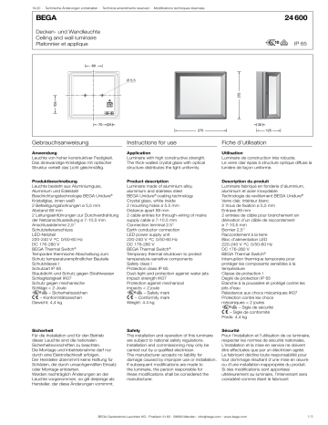 Bega 24 600 K4 Ceiling and wall luminaire Instructions for use | Manualzz