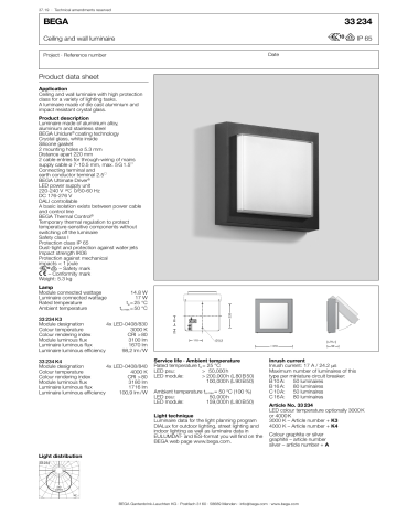 Bega 33 234 K4 Ceiling and wall luminaire Data Sheet | Manualzz