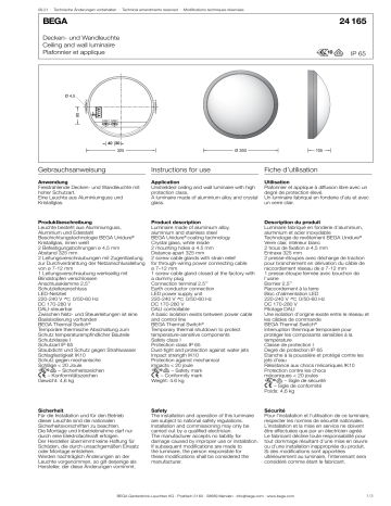 Bega 24 165 K4 Ceiling and wall luminaire Instructions for use | Manualzz