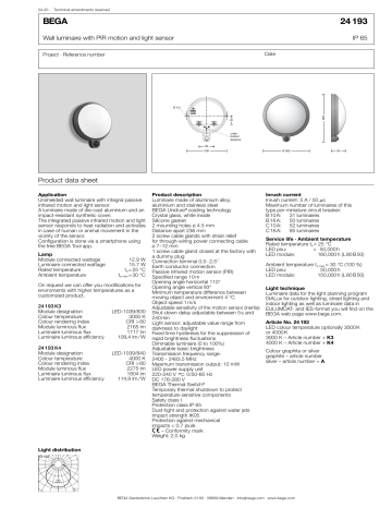 Bega 24 193 K4 Ceiling and wall luminaire Data Sheet | Manualzz