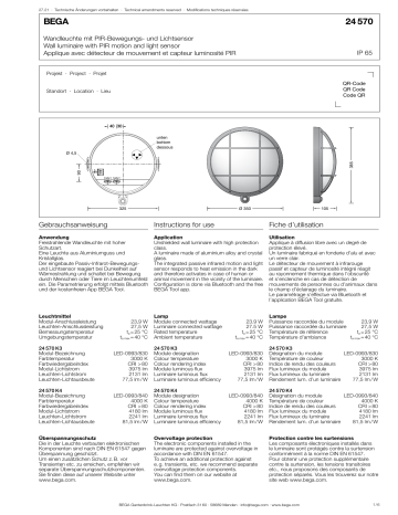 Bega 24 570 K4 Ceiling and wall luminaire Instructions for use | Manualzz