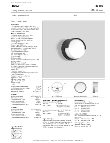 Bega 33 509 K4 Ceiling and wall luminaire Data Sheet | Manualzz