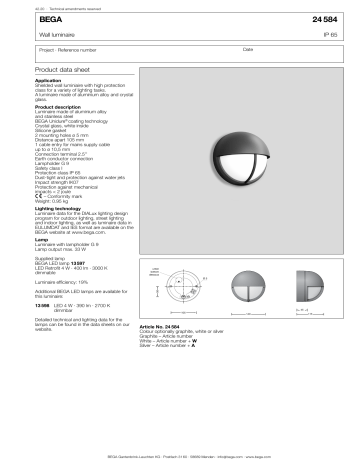 Bega 24 584 W K3 Wall luminaire Data Sheet | Manualzz