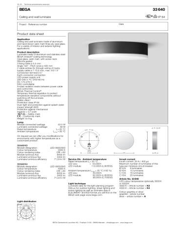 Bega 33 640 K4 Ceiling and wall luminaire Data Sheet | Manualzz