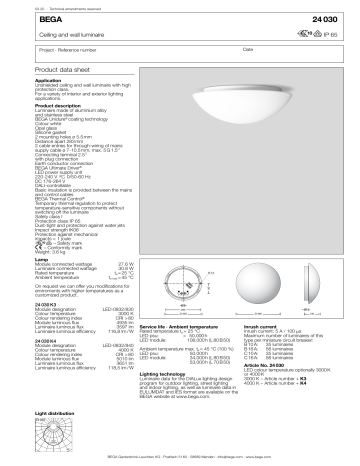 Bega 24 030 K4 Ceiling and wall luminaire Data Sheet | Manualzz