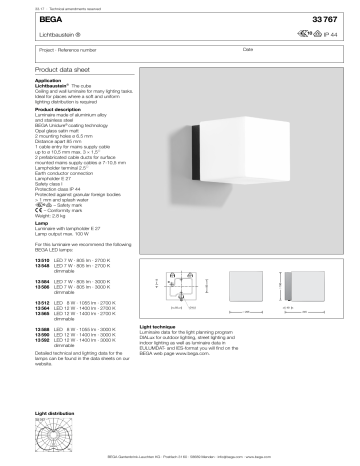 Bega 33 767 K3 Lichtbaustein® Data Sheet | Manualzz