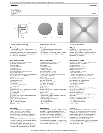 Bega 24 045 W K4 Wall luminaire Instructions for use | Manualzz
