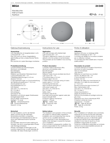 Bega 24 049 W K4 Wall luminaire Instructions for use | Manualzz