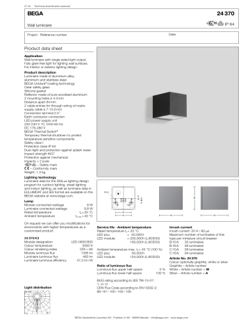 Bega 24 370 W K3 Wall washer Data Sheet | Manualzz
