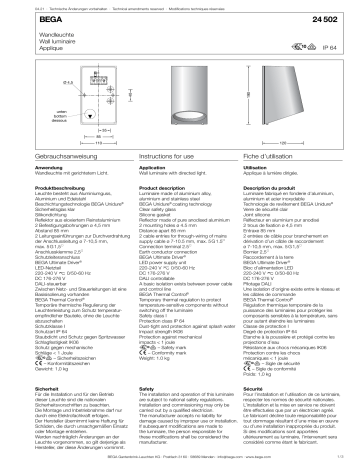 Bega 24 502 K4 Wall luminaire Instructions for use | Manualzz
