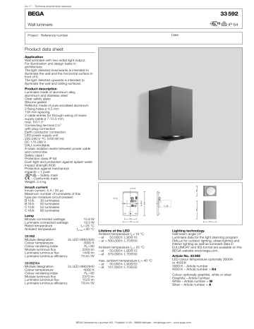Bega 33 592 W K4 Wall luminaire Data Sheet | Manualzz