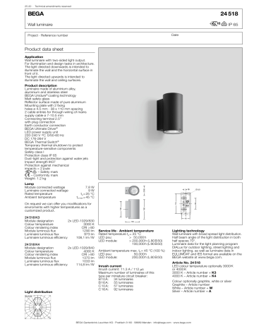 Bega 24 518 W K4 Wall luminaire Data Sheet | Manualzz