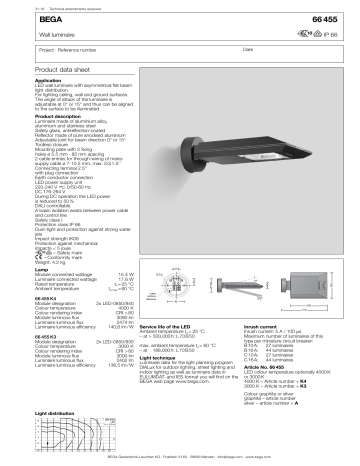 Bega 66 455 K4 Wall luminaire Data Sheet | Manualzz