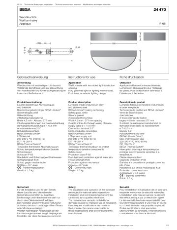 Bega 24 470 W K4 Wall luminaire Instructions for use | Manualzz