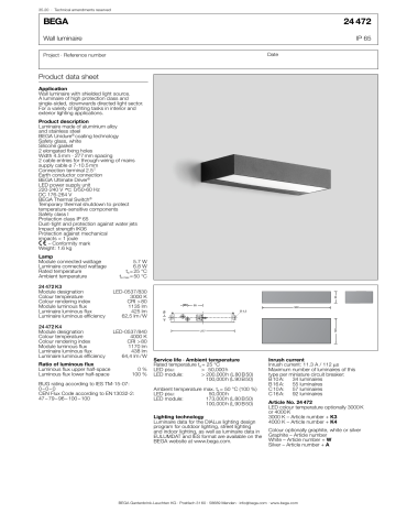 Bega 24 472 W K4 Wall luminaire Data Sheet | Manualzz