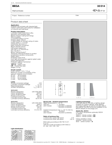 Bega 33 514 K4 Wall luminaire Data Sheet | Manualzz