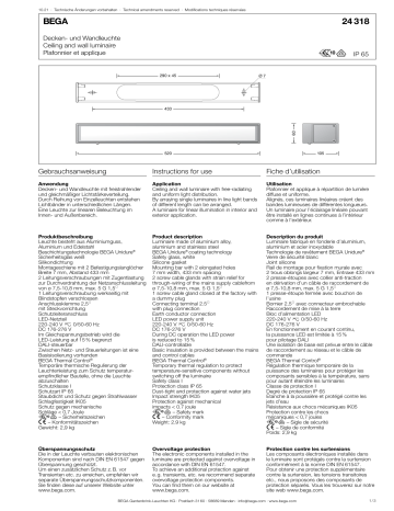Bega 24 318 K4 Ceiling and wall luminaire Instructions for use | Manualzz