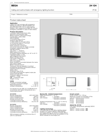 Bega 24 124 K4 Ceiling and wall luminaire Data Sheet | Manualzz