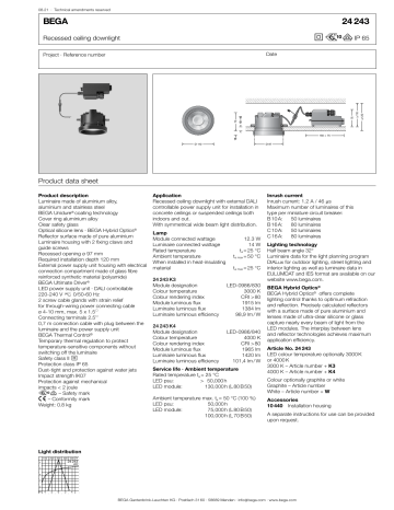 Bega 24 243 W K4 Recessed ceiling downlight Data Sheet | Manualzz