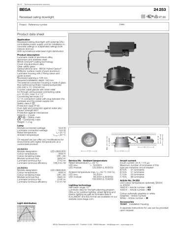 Bega 24 253 W K4 Recessed ceiling downlight Data Sheet | Manualzz