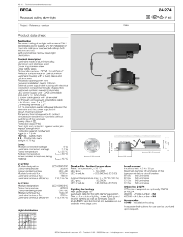 Bega 24 274 K4 Recessed ceiling downlight Data Sheet | Manualzz