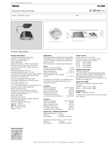 Bega 24 288 K4 Recessed ceiling downlight Data Sheet | Manualzz